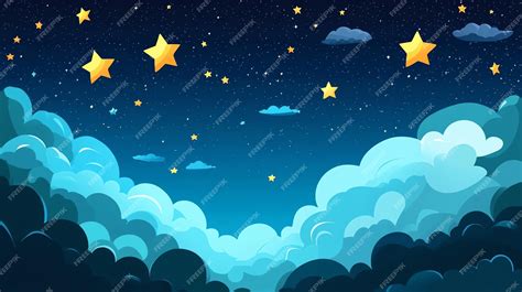 A Cartoon Illustration Of A Night Sky With A Crescent Moon And Stars