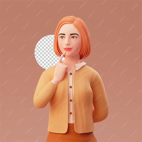Premium Psd Cute Girl Thinking Pose 3d Character Illustration