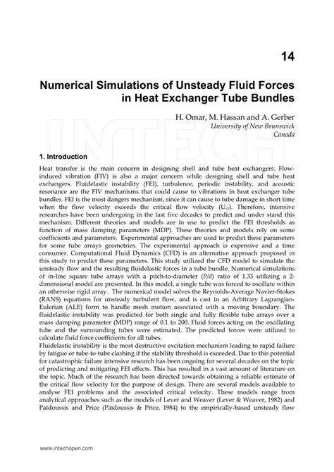 PDF Numerical Simulations Of Unsteady Fluid Forces In Heat Exchanger Tube Bundles