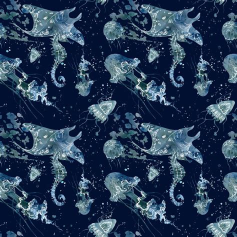 Watercolor And Ink Hand Drawn Marine Life Sea Ocean Underwater