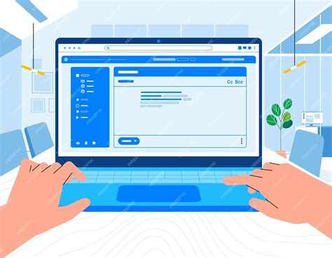 Business Hands Typing Laptop Keyboard Browser On Screen At Meeting Desk