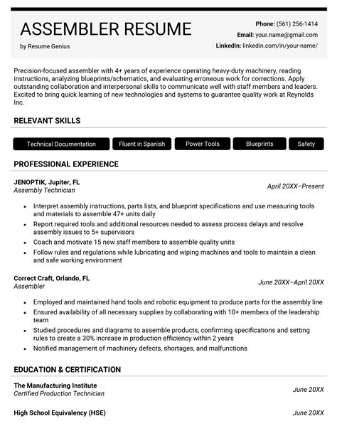 Assembler Resume Examples And Template For 2025