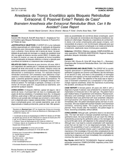 Pdf Brainstem Anesthesia After Extraconal Retrobulbar Block Can It