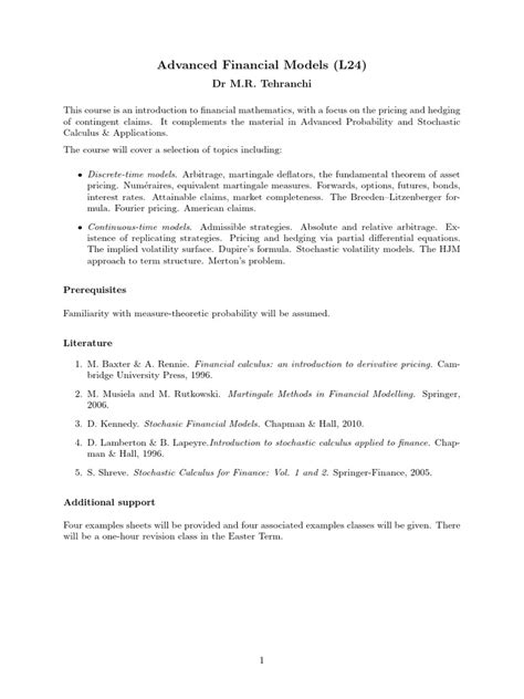 Cu Advanced Financial Models Tehranchi Pdf