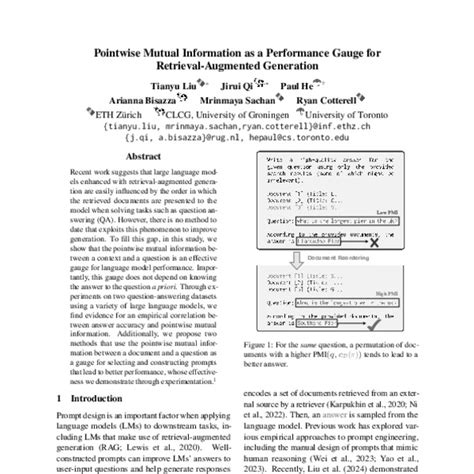 Pointwise Mutual Information As A Performance Gauge For Retrieval Augmented Generation Acl