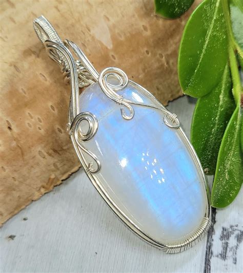 Moonstone Pendant Hand Wire Wrapped Sterling Silver Moonstone Pendant