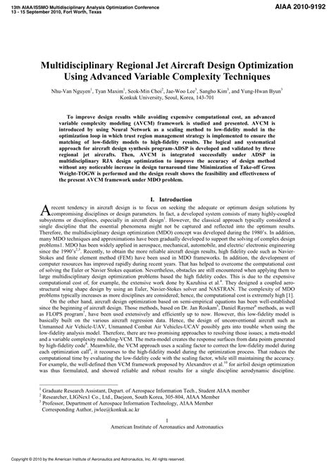 Pdf Multidisciplinary Design Of Regional Jet Aircraft Implementing Variable Complexity Modeling