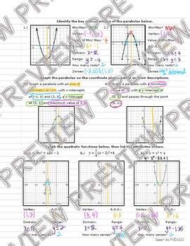 Quadratic Graph Characteristics Notes Practice Activity SKILL BUNDLE