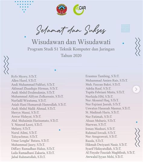 Yudisium Lulusan Prodi D4 Tkj Tahun 2020 D4 Teknik Komputer Dan Jaringan