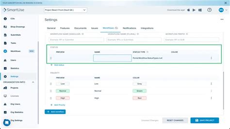 workflows configurable statuses stack construction technologies