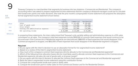 Solved Redo The Interns Segmented Income Statement Using