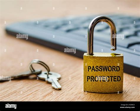 Password Protected Text Engraved On Padlock With Keyboard Background