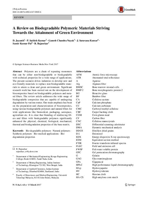 Pdf A Review On Biodegradable Polymeric Materials Striving Towards