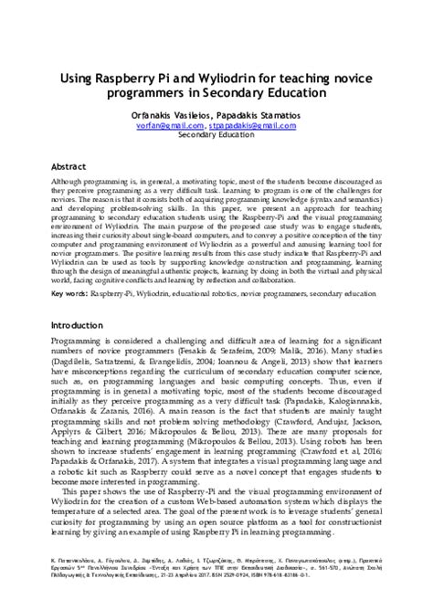 Pdf Using Raspberry Pi And Wyliodrin For Teaching Novice Programmers