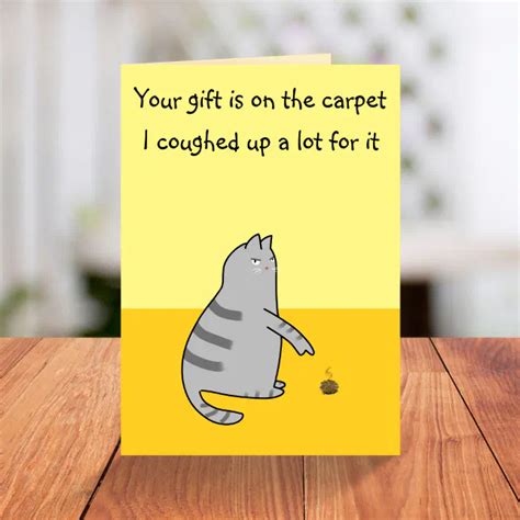 Funny Cat Cartoon Joke Coughed Up T Birthday Card Zazzle