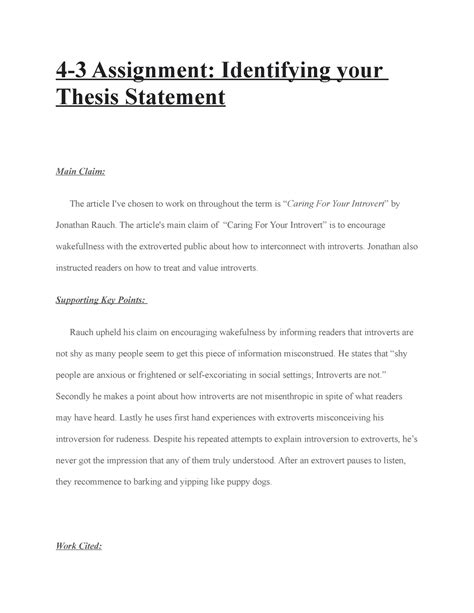 4 3 Assignment Identifying Your Thesis Statement 4 3 Assignment