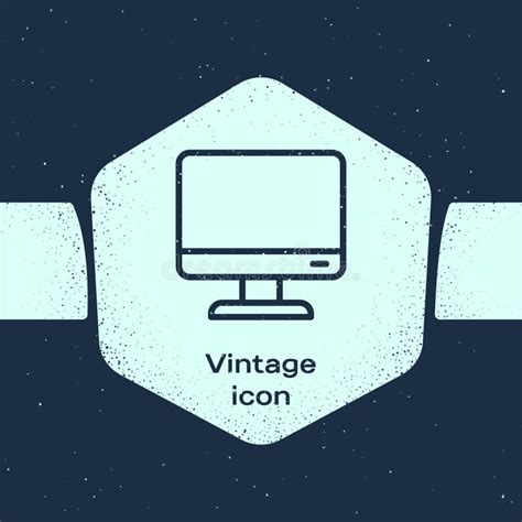 Grunge Line Computer Monitor Screen Icon Isolated On Blue Background Electronic Device Front