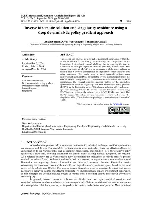Pdf Inverse Kinematic Solution And Singularity Avoidance Using A Deep
