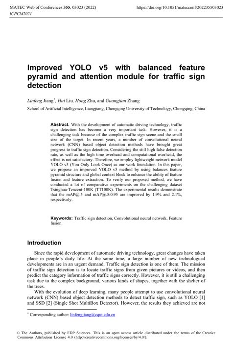 Pdf Improved Yolo V5 With Balanced Feature Pyramid And Attention