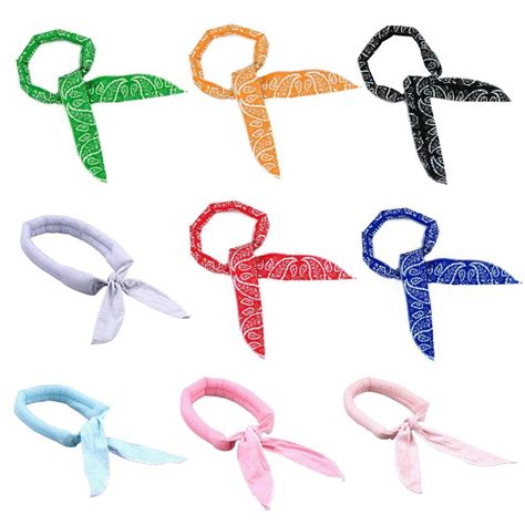 Sqlea 9 Pieces Cooling Scarf Summer Wrap Soaked Tie Around Neck Ice Cool Scarf Hairband Bandana