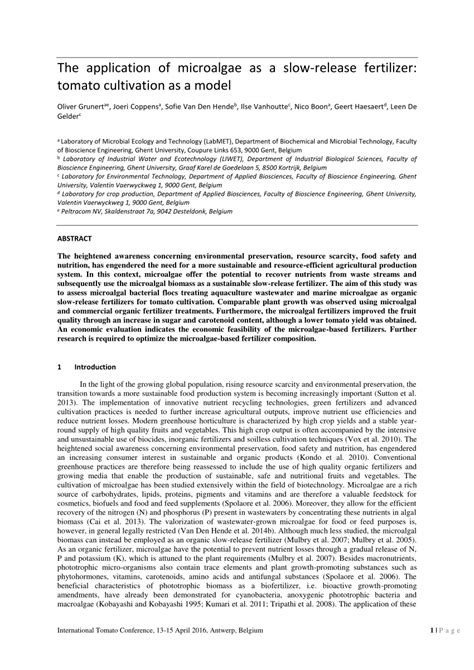 Pdf The Application Of Microalgae As A Slow Release Fertilizer