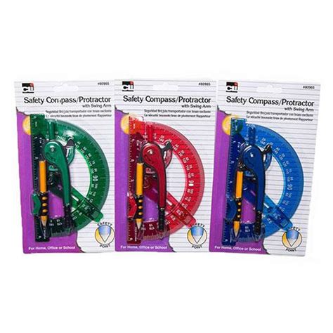 Safety Compassswing Arm Protractor Set Assorted Colors Pens Etc