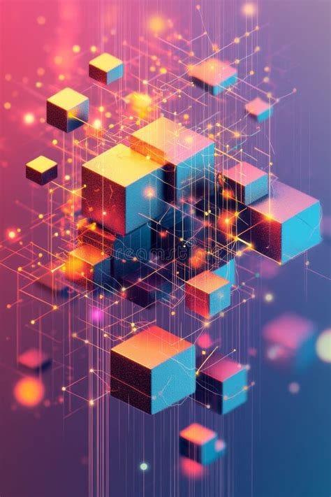 Abstract Isometric Illustration Of Connected Nodes And Data