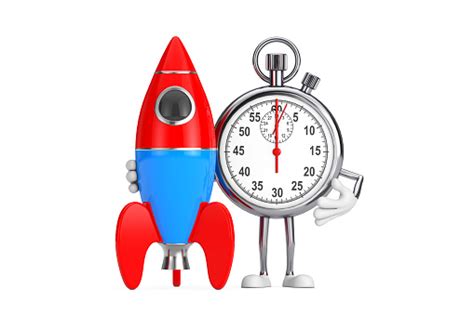 현대 스톱워치 만화 사람 캐릭터 마스코트 만화 장난감 로켓 3d 렌더링 3차원 형태에 대한 스톡 사진 및 기타 이미지 3차원 형태 개념 계시기 Istock