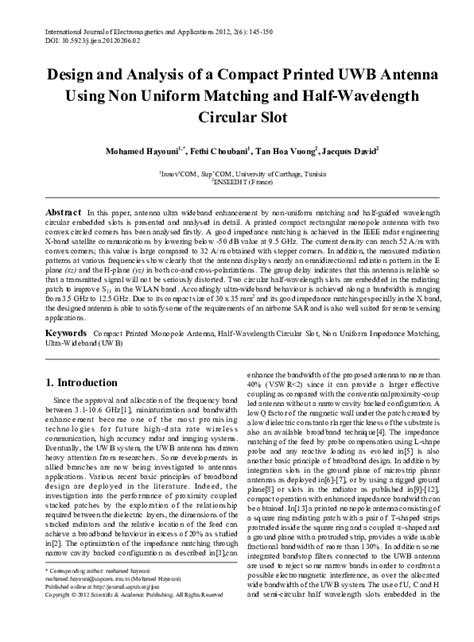 Pdf Design And Analysis Of A Compact Printed Uwb Antenna Using Non Uniform Matching And Half