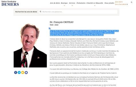 Dr François Croteau Mort En Faisant Du Ski De Fond Morts Après