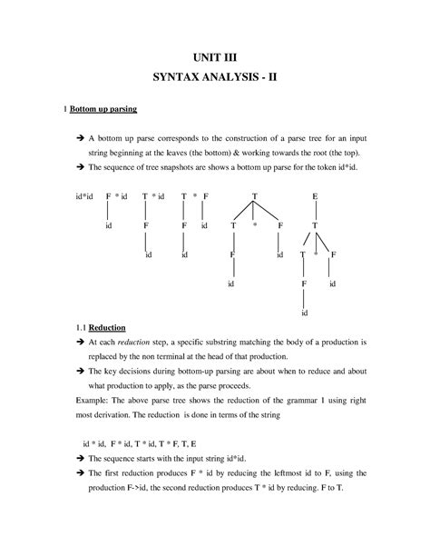 Unit Iii Syntax Analysis Ii Compiler Engineering Studocu