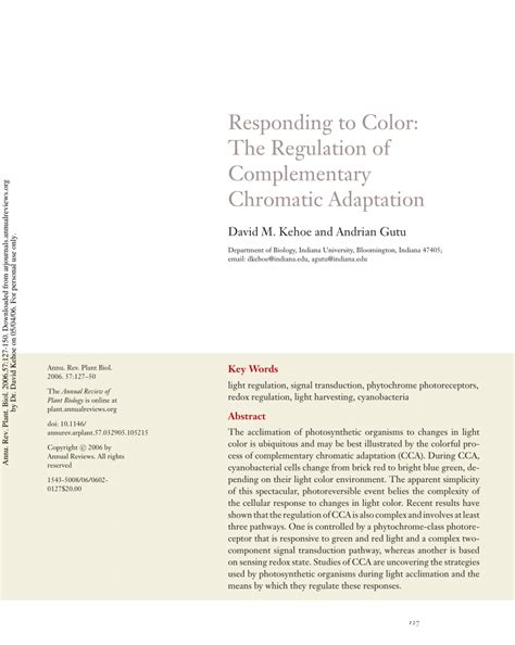 Pdf Responding To Color The Regulation Of Complementary Chromatic Adaptation