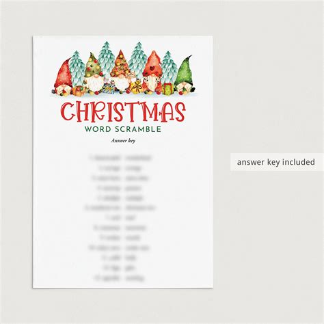 Printable Christmas Word Scramble With Answer Key Instant Download