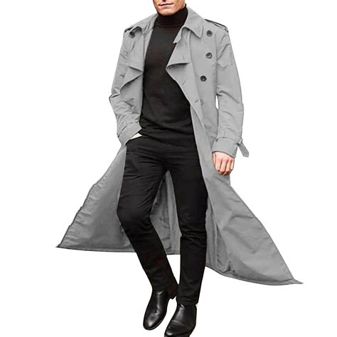 Hahahappy Trench Coat Men Winter Slim Coat Trench Lapel Long Jacket