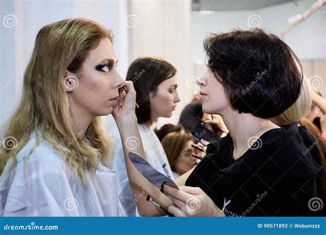 Kyiv Ukraine February 7 2017 Makeup Artist At Work Backstage Of