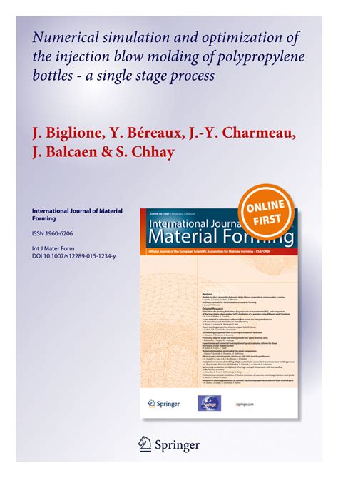 Pdf Numerical Simulation And Optimization Of The Injection Blow Molding Of Polypropylene