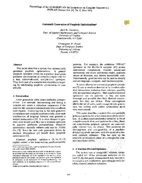 Pdf Automatic Generation Of Peephole Optimizations