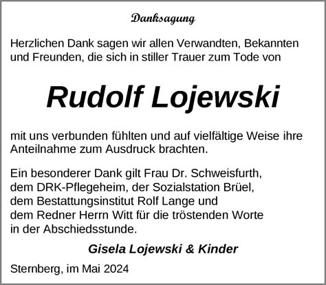 Traueranzeigen Von Rudolf Lojewski Trauer Nordkurier