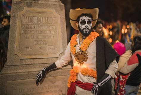 Mexican Man Dressed As A Peasant Catrina With Manta Clothing Editorial