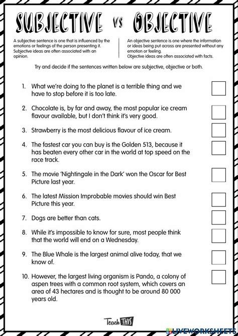 subjective vs objective point of view worksheets twinkl worksheets