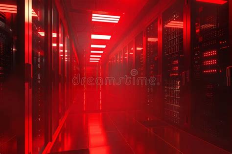 Shot Of Data Center With Multiple Rows Of Fully Operational Server