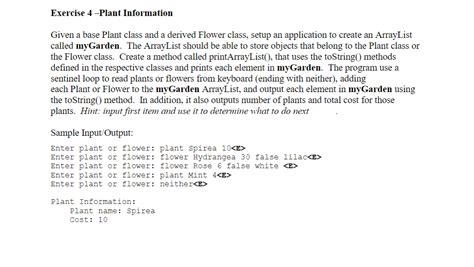 Solved Exercise Plant Information Given A Base Plant Class Chegg