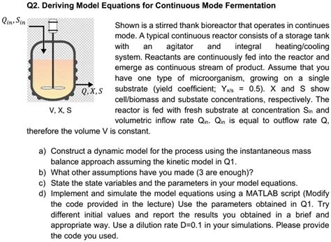 Solved Q2deriving Model Equations For Continuous Mode Fermentation Qinsin Shown Is A Stirred