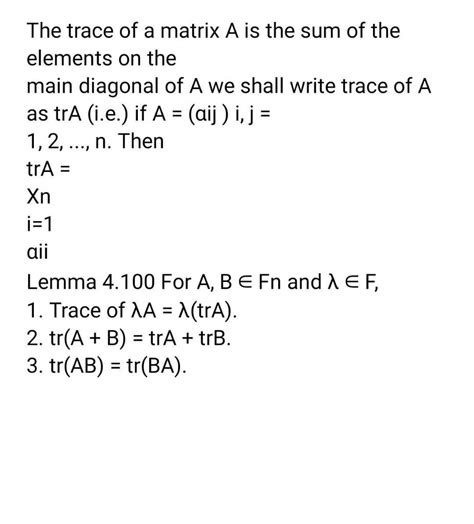solved 1 2 the trace of a matrix a is the sum of the