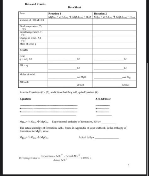 Solved Data Shectdata And Results Data Sheet Rewrite