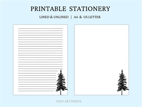 Pine Tree Letter Writing Paper Printable Stationery Sheet Etsy