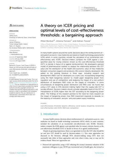 Pdf A Theory On Icer Pricing And Optimal Levels Of Cost Effectiveness