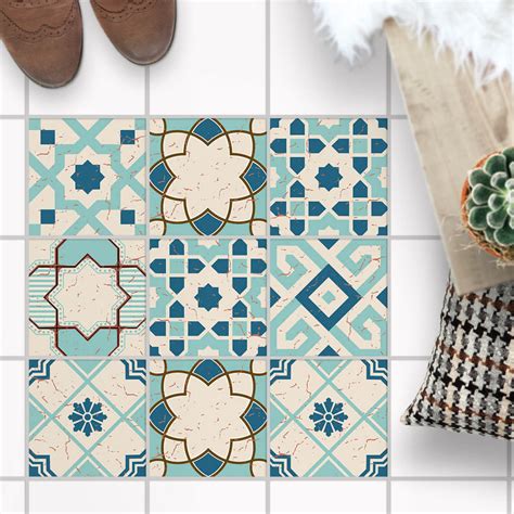 Fliesenaufkleber Boden Für Bodenfliesen Mediterranean Tile Set Emerald Green Creatisto