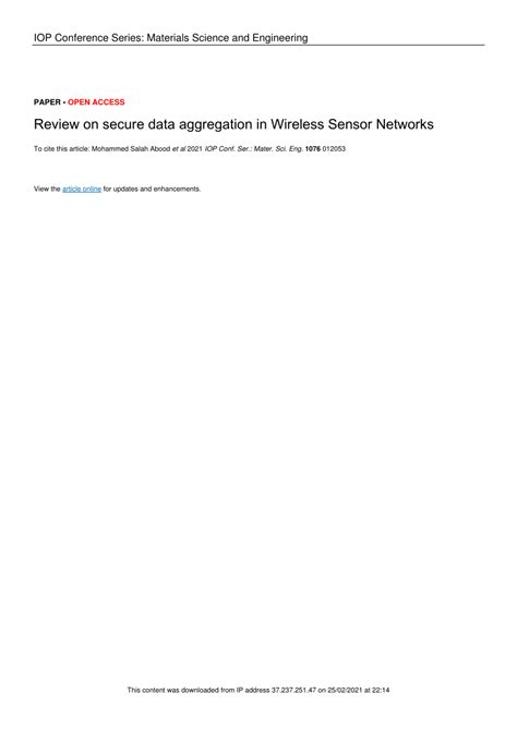 pdf review on secure data aggregation in wireless sensor networks