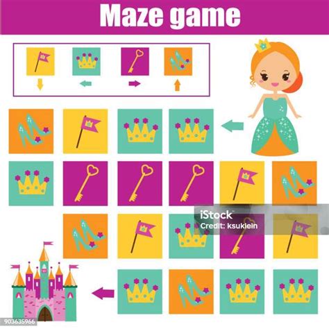 미로 게임입니다 아이 들 활동 시트입니다 코드 탐색 논리 미로 공주에 대한 스톡 벡터 아트 및 기타 이미지 공주 미로찾기